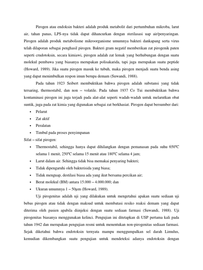 Pengertian dan Sifat-sifat Pirogen serta Uji Pirogenitas | PDF