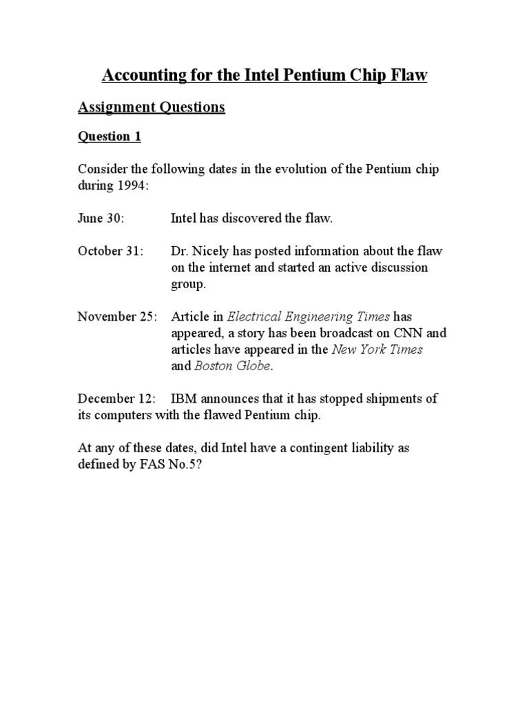 Accounting For The Intel Pentium Chip Flaw - Questions | PDF | Games & Activities