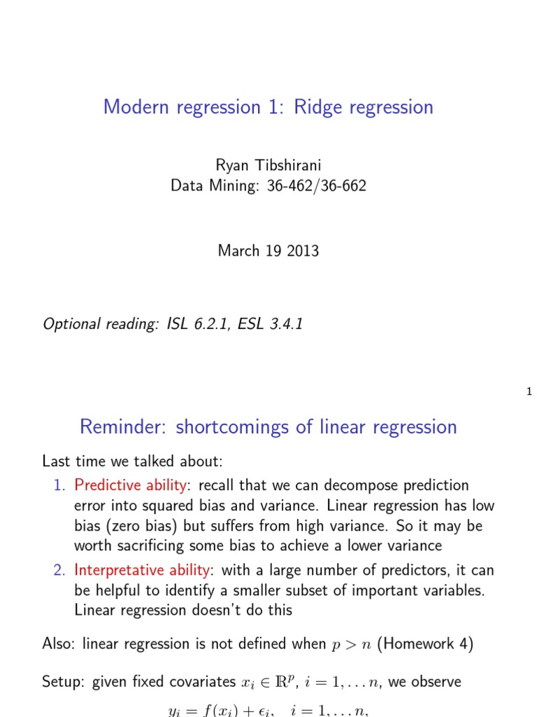 Modern Regression - Ridge Regression | PDF | Linear Regression | Mean Squared Error