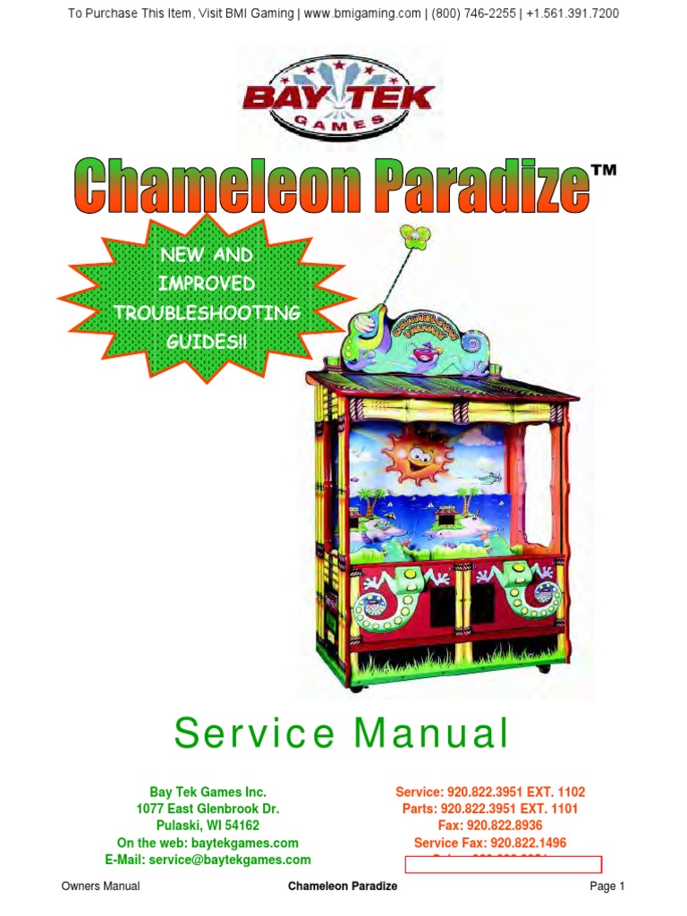 Chameleon Paradize Two Player Ticket Redemption Game Service Manual ...