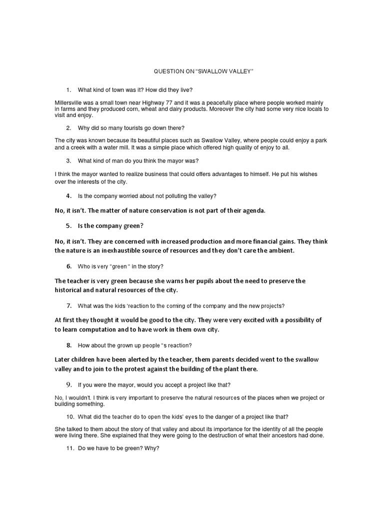 Level 2 Swallow Valley - Exercises | PDF | Natural Environment | Nature