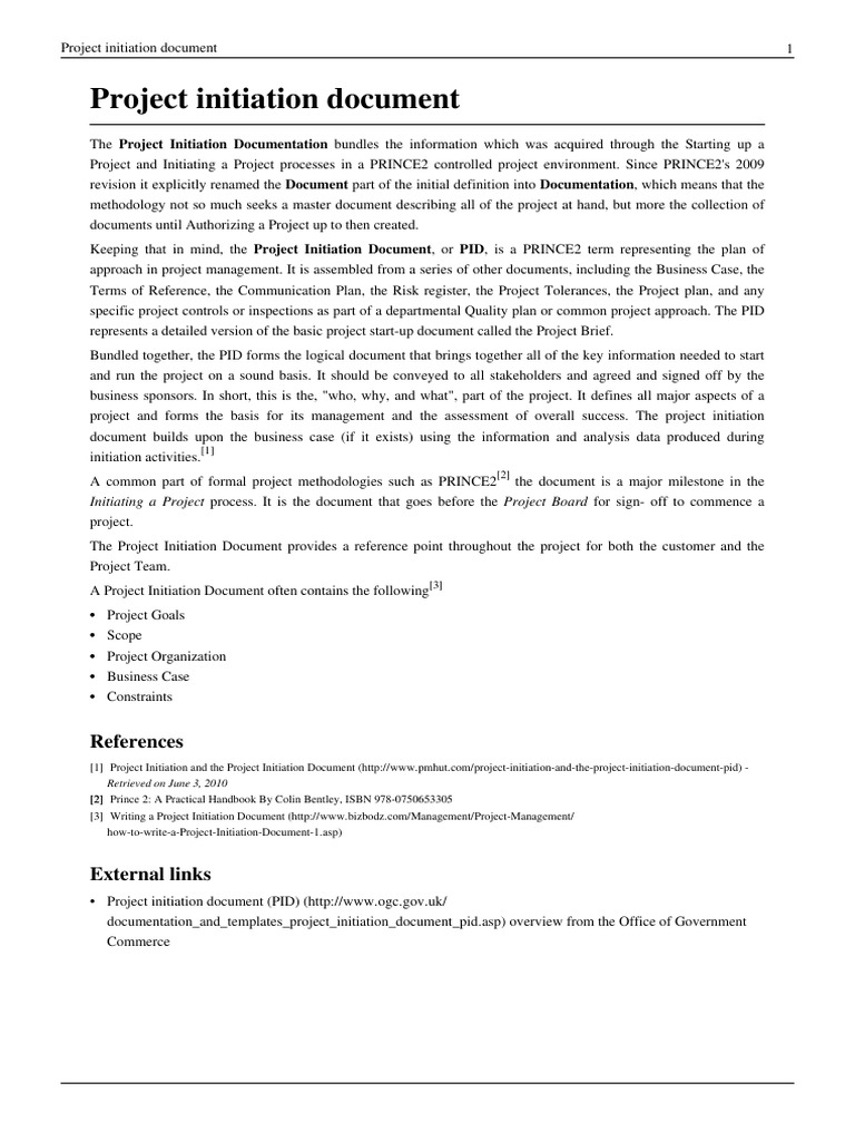 Project Initiation Document | PDF | Projects | Product Development