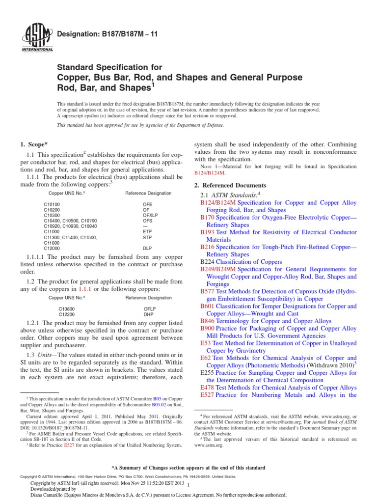 Astm B187 | PDF | Ultimate Tensile Strength | Copper