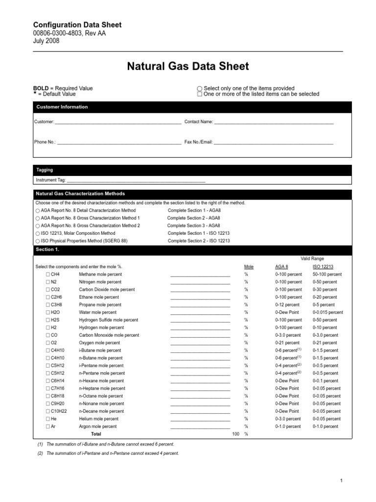 Natural Gas Data Sheet 00806 0300 4803 | PDF | Natural Gas | Physical ...