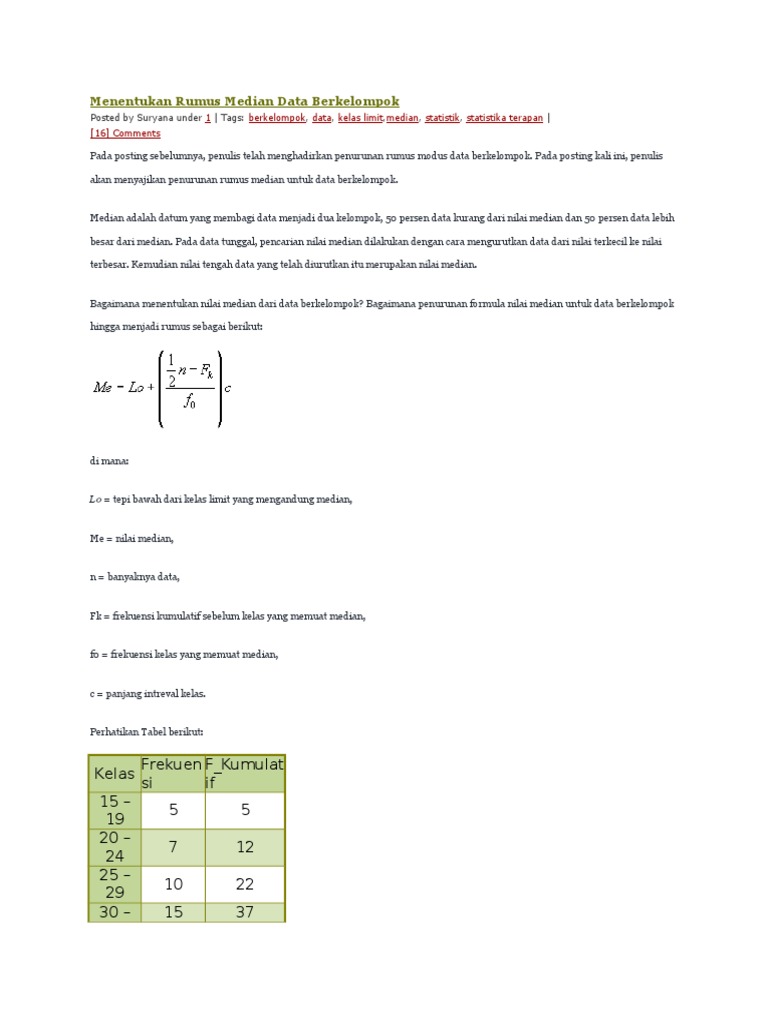 Menentukan Rumus Median Data | PDF