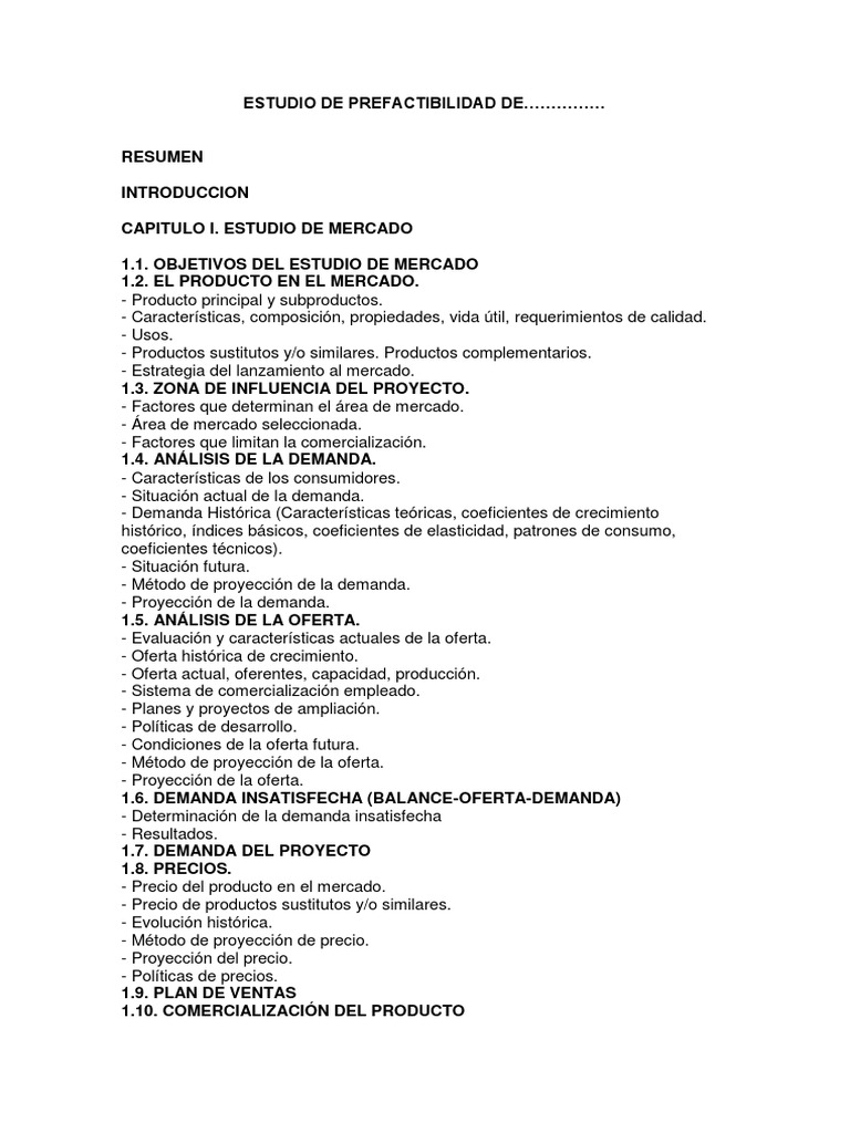 Estructura de Un Estudio de Prefactibilidad | PDF | Oferta (economía ...