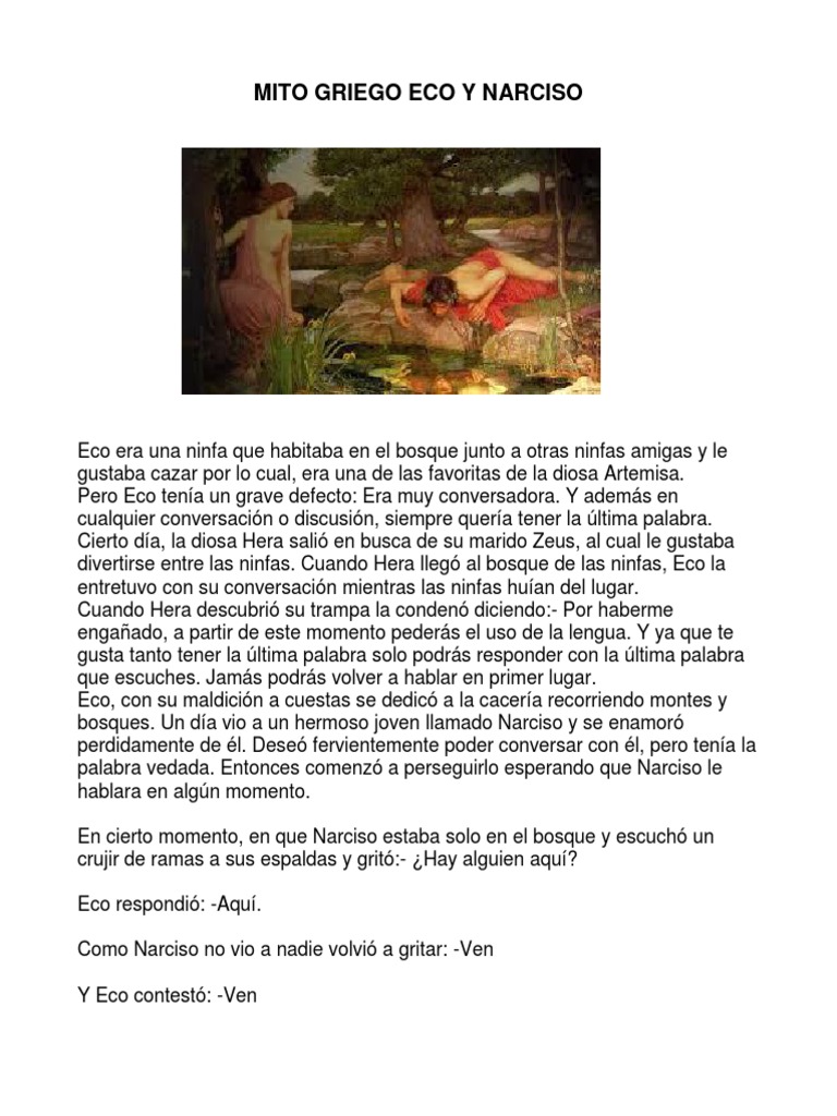 Mito Griego Eco y Narciso | PDF | Ocio