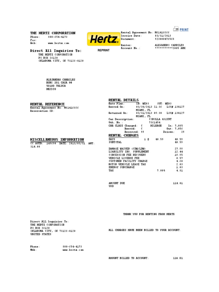 Hertz Rental Invoice Summary | PDF | Urban | Renting
