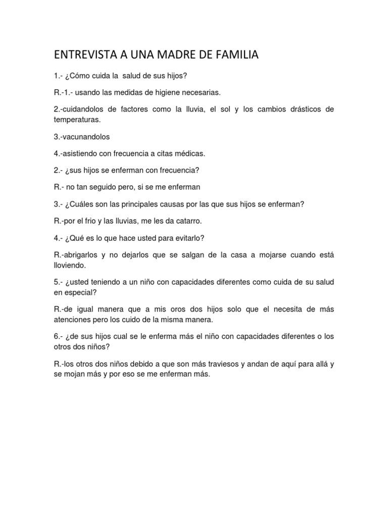 Entrevista A Una Madre de Familia | PDF