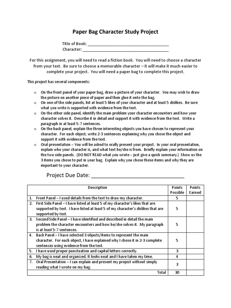 Paper Bag Character Study Project | PDF
