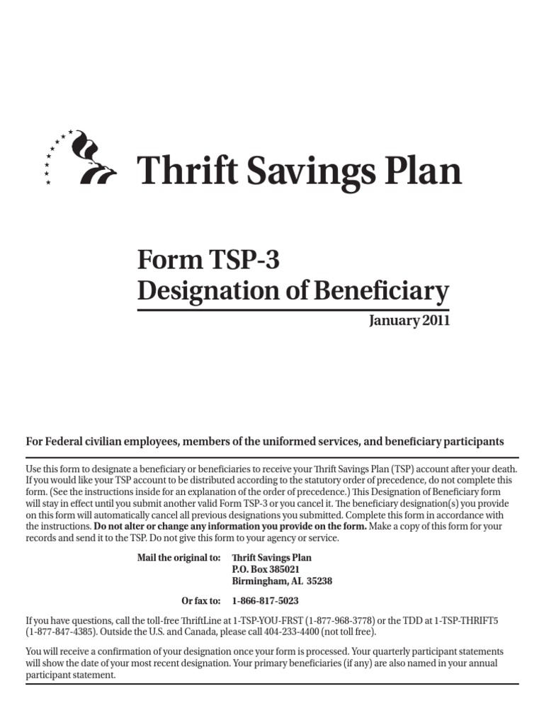 Thrift Savings Plan: Form TSP-3 | PDF | Trust Law | Stepfamily