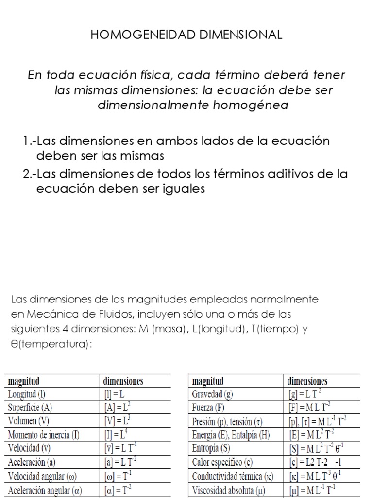 Principios de Homogeneidad Dimensional | PDF | Ecuaciones | Fluido