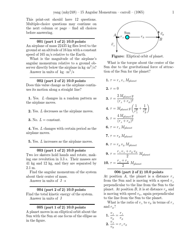 15 Angular Momentum-Problems | PDF | Angular Momentum | Orbit