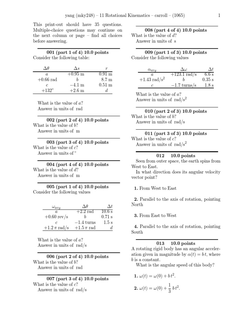 Rotational Kinematics Practice Problems | PDF | Speed | Acceleration