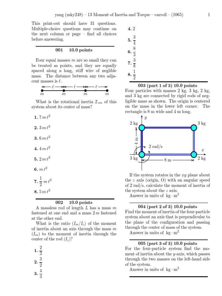 13 Moment of Inertia and Torque-Problems | PDF | Rotation Around A ...