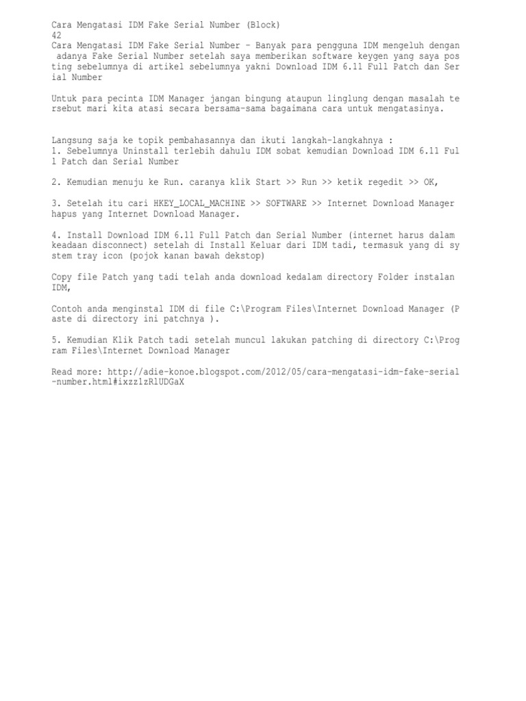 Cara Mengatasi Fake Serial Number Idm | PDF