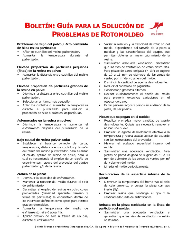 Guia Solucion de Problemas Rotomoldeo | PDF | Calor | Transferencia de ...