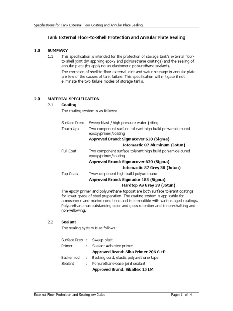 Tank Annular Plate Sealing | PDF | Epoxy | Polyurethane