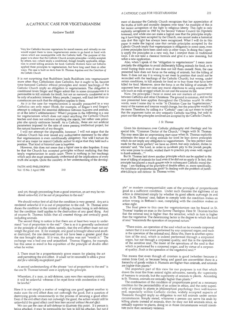 A Catholic Case For Vegetarianism - Andrew Tardiff | PDF ...