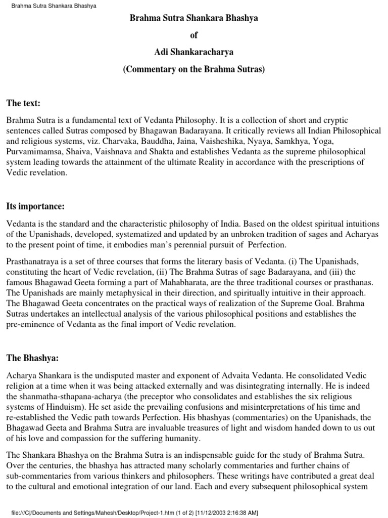 Shankara's Brahma Sutra Commentary | PDF | Vedanta | Indian Religious Texts
