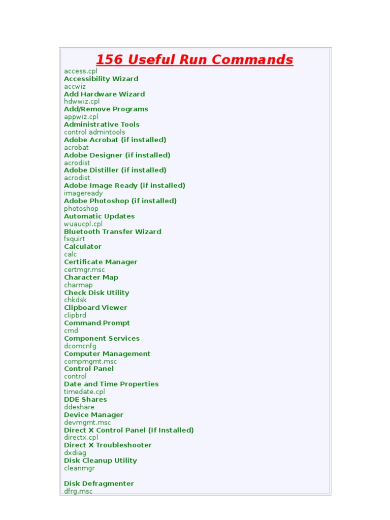 156 Useful Run Commands | PDF