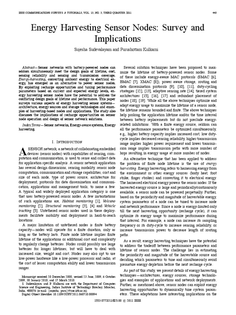 Energy Harvesting Sensor Nodes - Survey and Implications | PDF | Rechargeable Battery | Battery ...