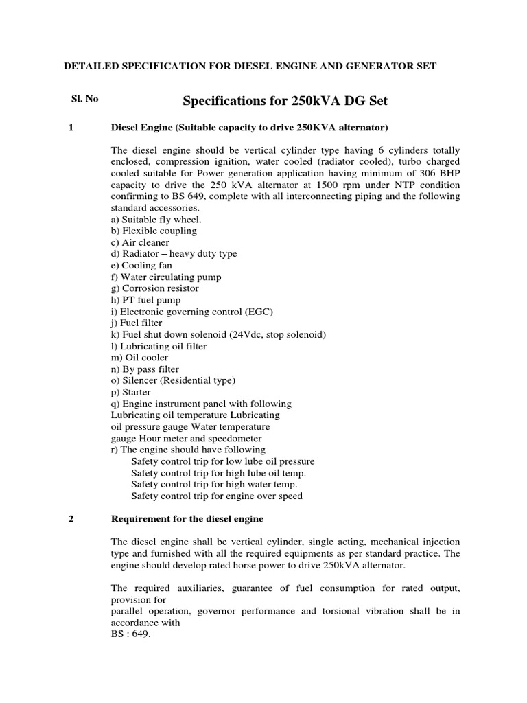 Diesel Generator Specs Guide | PDF | Diesel Engine | Engines