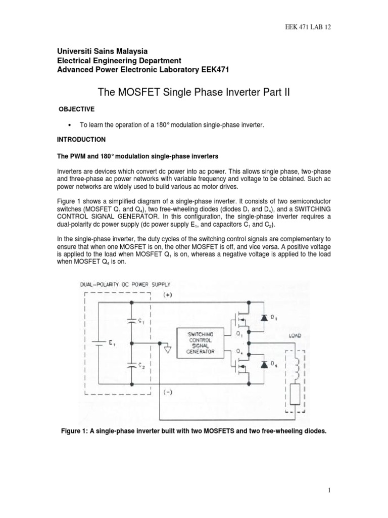 MOSFET Single Phase Inverter Lab | PDF | Power Inverter | Power Supply