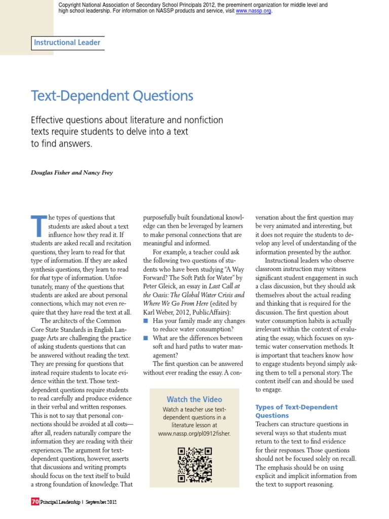 Article Text Dependent Questions | PDF | Essays | Reading (Process)