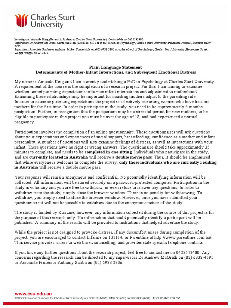 Plain Language Statement | PDF | Parenting | Relationships