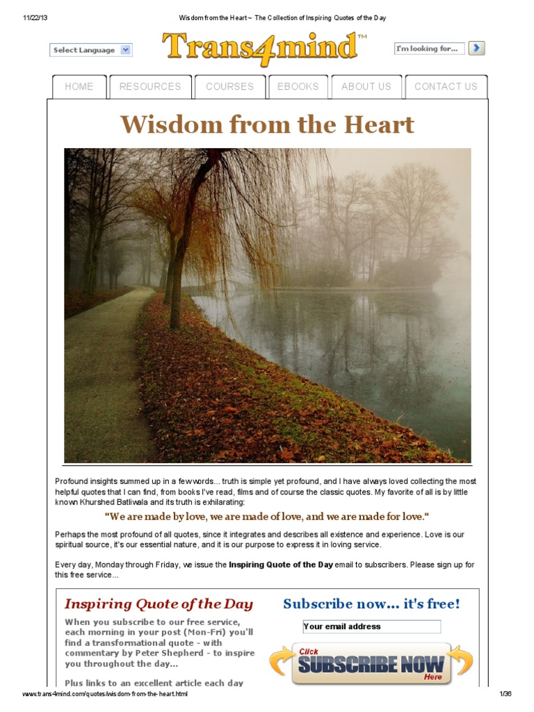 Wisdom From The Heart The Collection of Inspiring Quotes of The Day ...