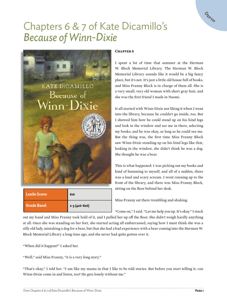 Text Sample Because of Winn Dixie by Kate Dicamillo | Leisure