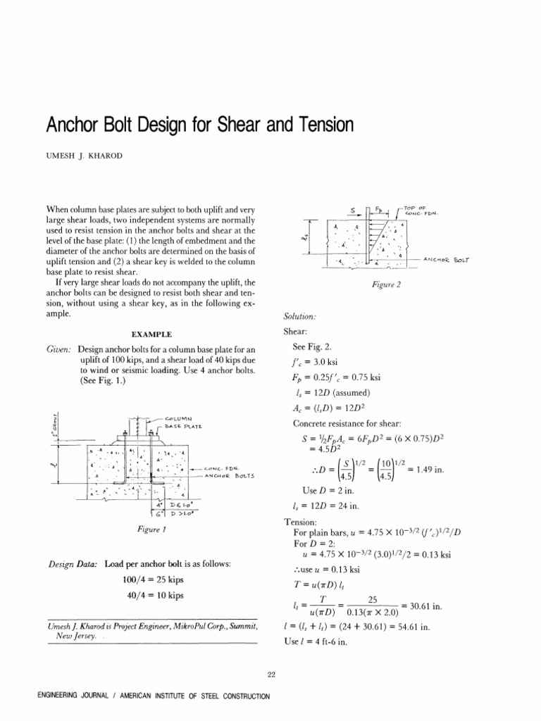 Anchor Bolt Design for Shear & Tension | PDF