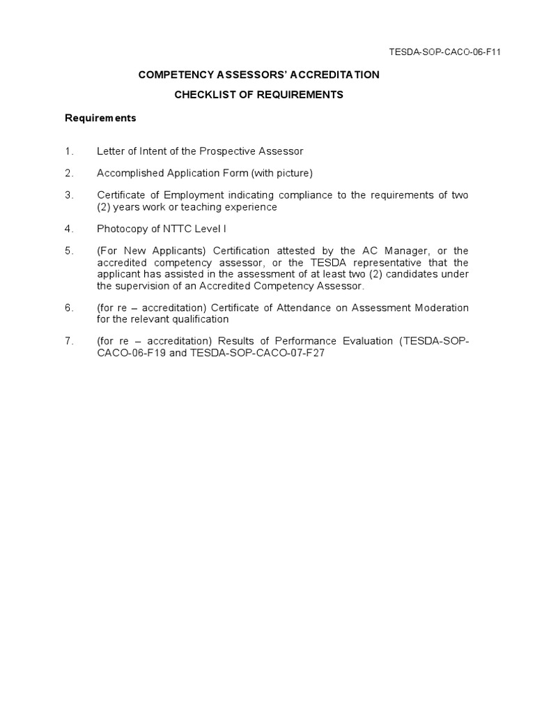 Regular Accreditation of Competency Assessors - Forms | PDF | Business