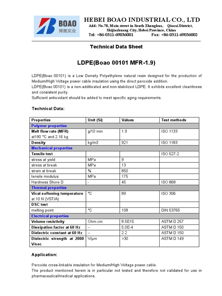 Ldpe (Boao00101) Tds | PDF