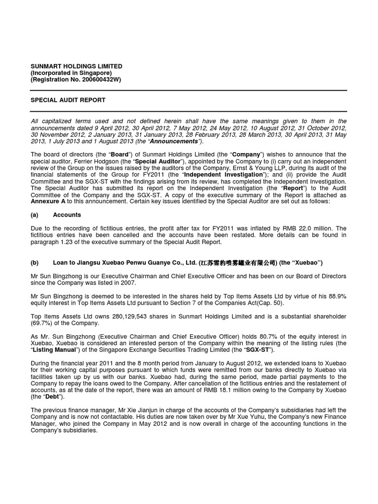 Sunmart Ann Special Audit Report | PDF | Auditor's Report | Audit Committee