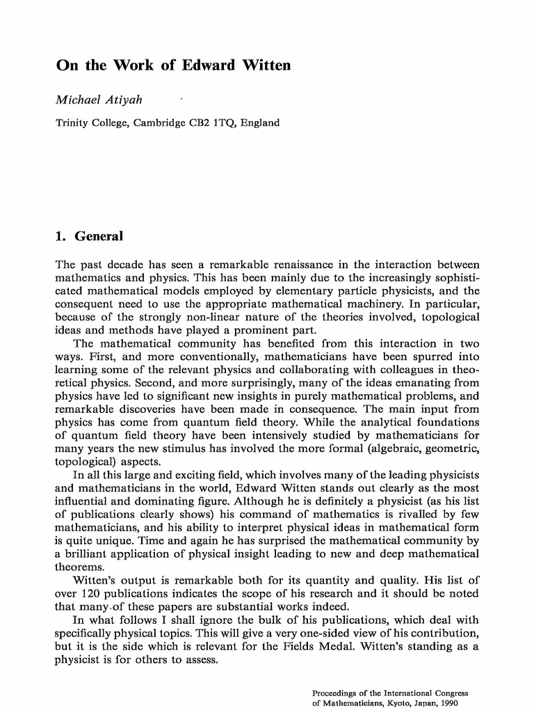 Edward Witten's Remarkable Contributions to Mathematics Through His ...