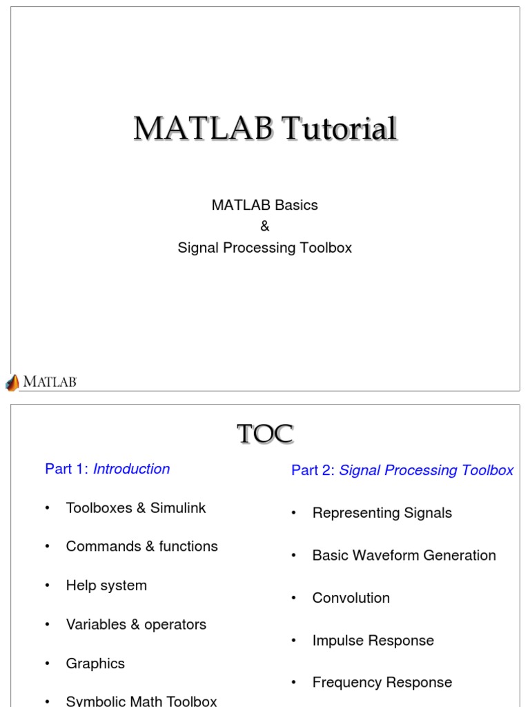 MATLAB Tutorial: MATLAB Basics & Signal Processing Toolbox | PDF | Matlab | Matrix (Mathematics)