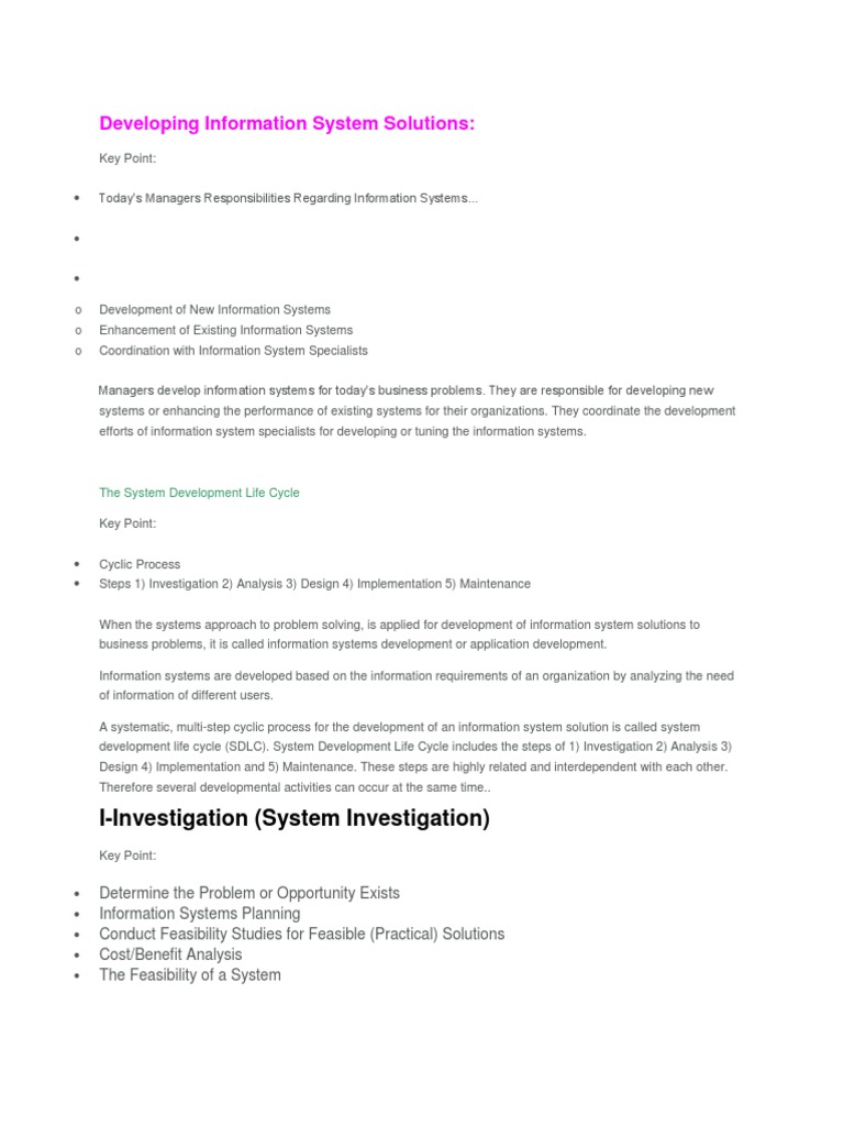 Developing Information System Solutions:: I-Investigation (System ...