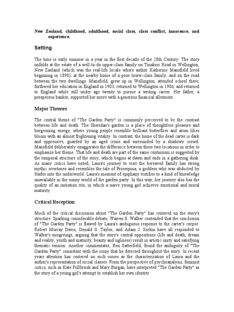 A Study On The Garden Party | PDF | Poetry | General Fiction