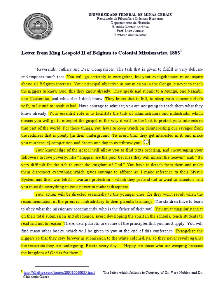 King Leopold II's Letter Revealing the True Colonial Motives Behind ...