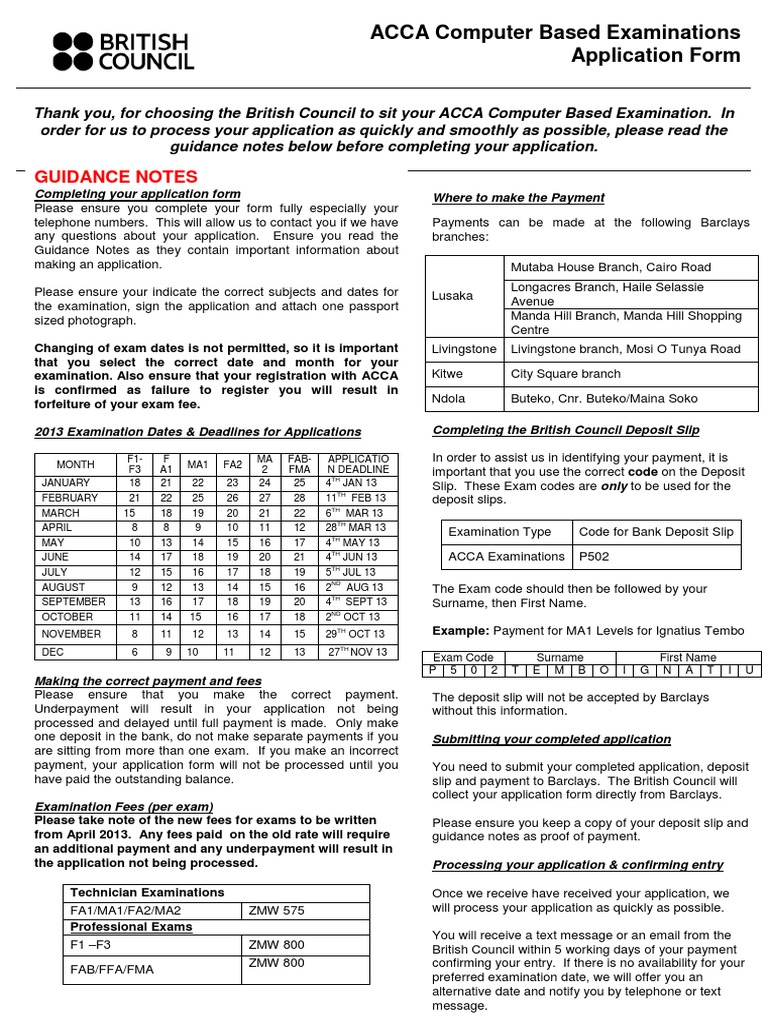 Africa ZM Acca Cbe 2013 April Application Form | PDF | Identity ...