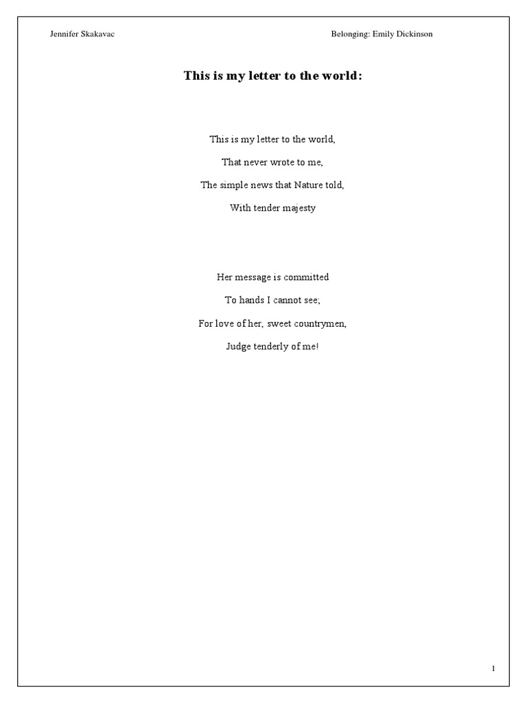This is My Letter to the World | Emily Dickinson | Poetry