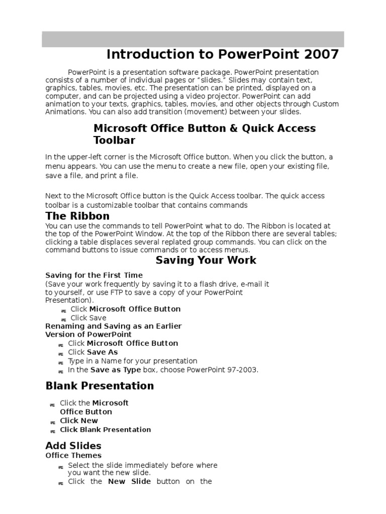 MS-Powerpoint 2007 Notes | PDF | Microsoft Power Point | Software