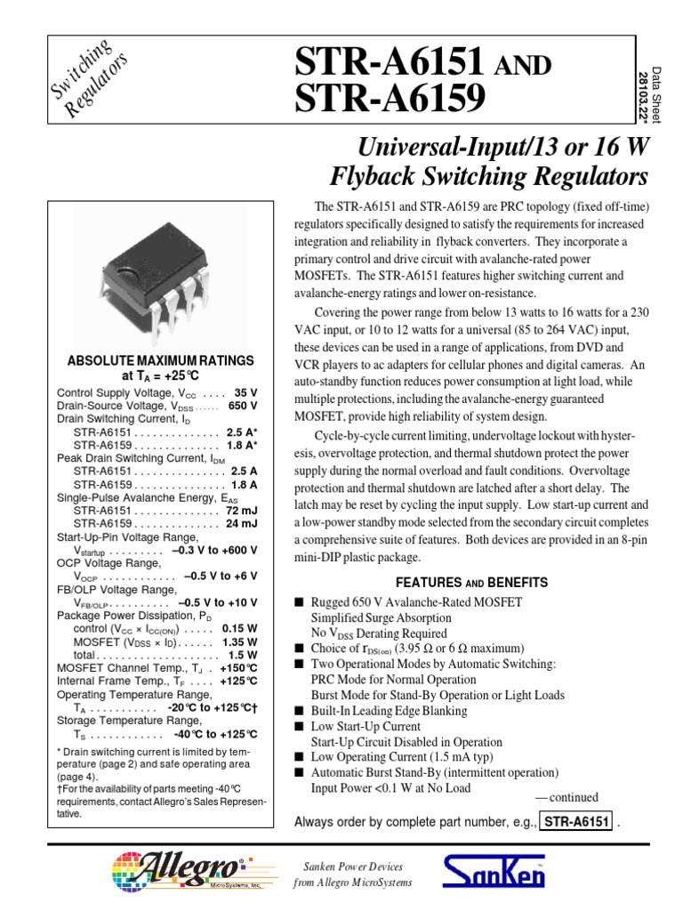 STR-A6151 STR-A6159: Universal-Input/13 or 16 W Flyback Switching ...