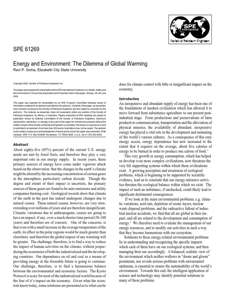 SPE PAPER On Environment and Biofuels | PDF | Greenhouse Gas | Global ...