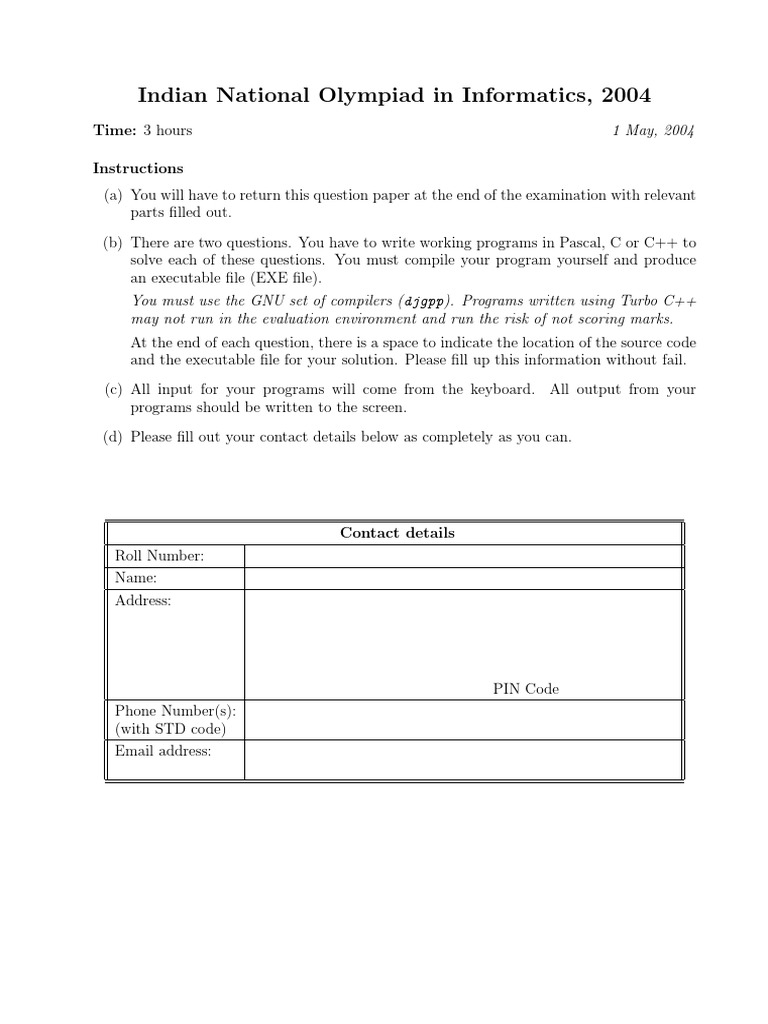 INOI 2005 Question Paper | PDF | Professional Wrestling | Areas Of ...