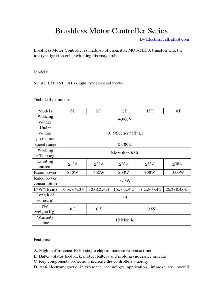 Brushless Motor Controller Series | PDF | Ignition System | Brake