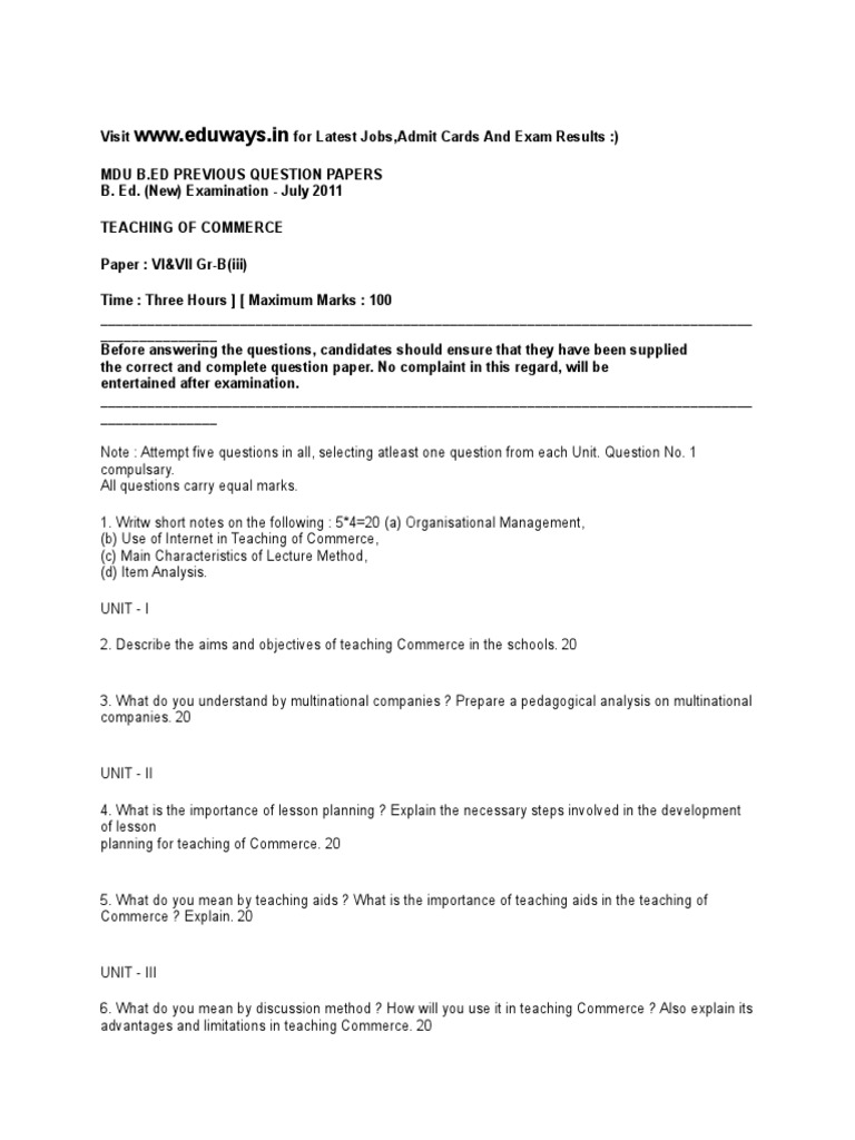 MDU B.ed Question Papers | PDF | Epistemology | Cognition