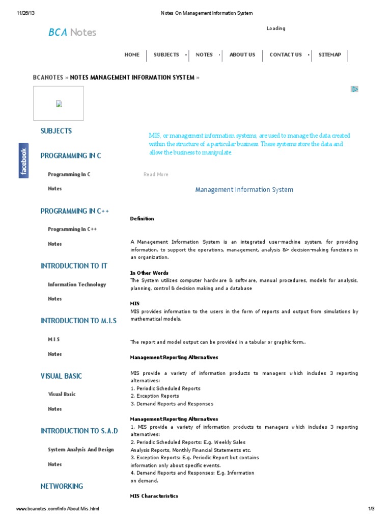 Notes On Management Information System | PDF | System | Management ...